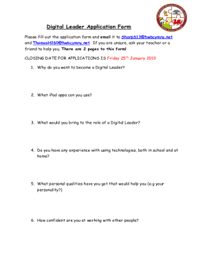 Fillable Online Digital Leader Application Form January 2019 Fax Email ...