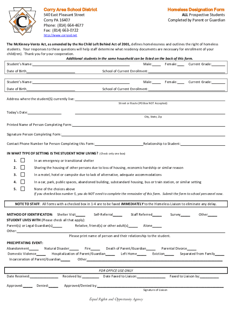 Fillable Online 13 Homeless Designation Form.docx Fax Email Print ...