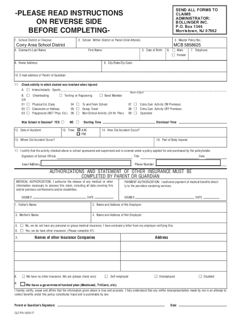 Fillable Online -PLEASE READ INSTRUCTIONS SEND ALL FORMS TO CLAIMS ...