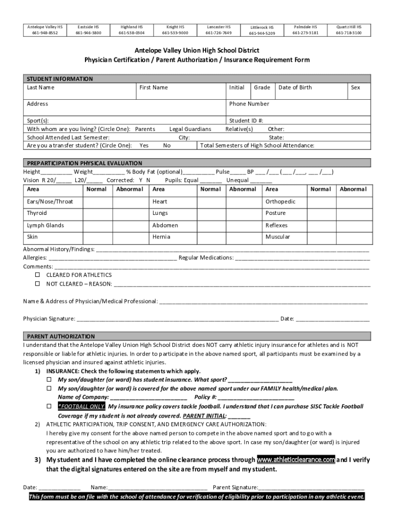 Fillable Online Schools - Antelope Valley Union High School District ...