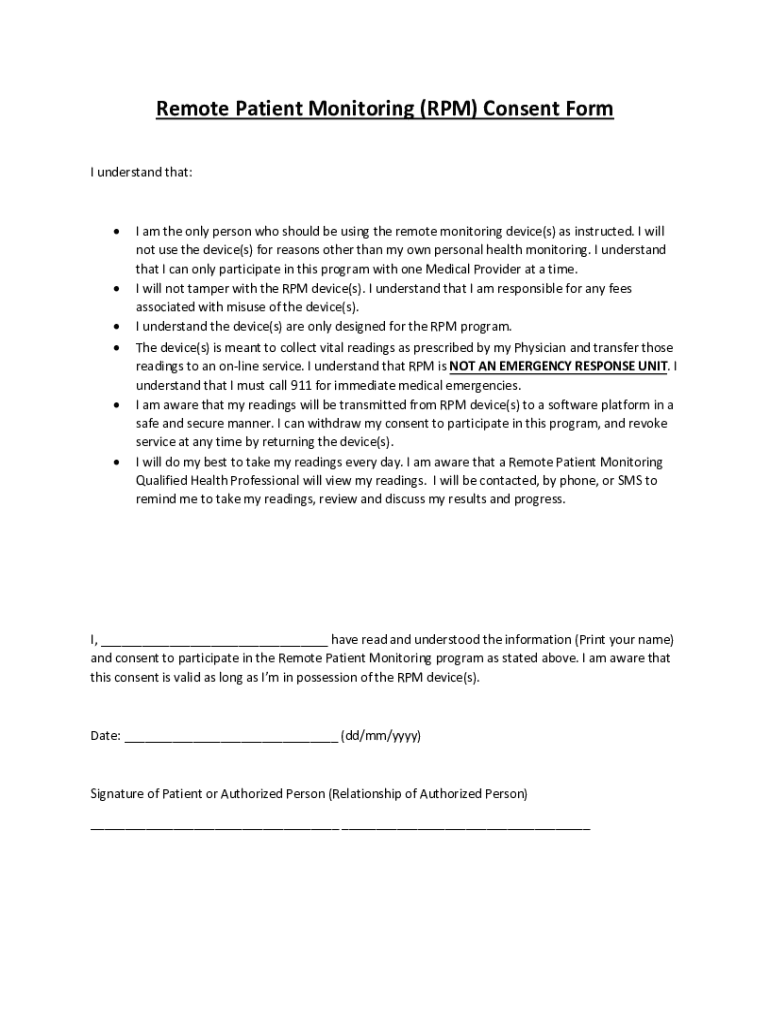Fillable Online Remote Patient Monitoring (RPM)Consent Form Fax Email ...
