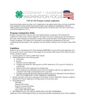 Fillable Online Fillable Online CWF & LWF Program Assistant Application ...