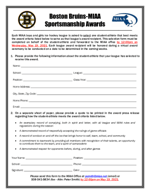 Fillable Online Boston Bruins - MIAA Sportsmanship Award Form Fax Email ...