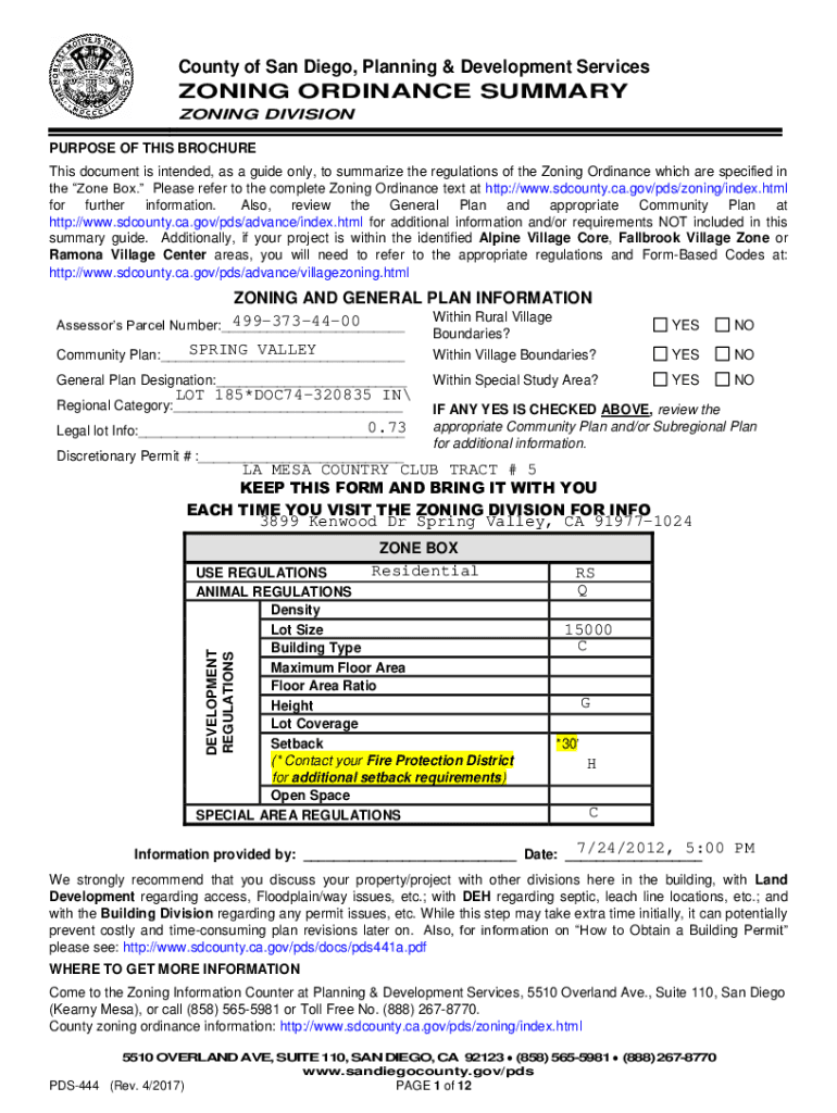 Fillable Online Fillable Online Zoning Ordinance - County of San Diego ...