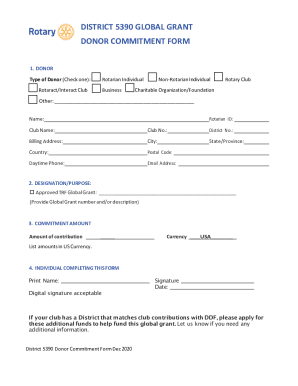 Fillable Online DISTRICT 5390 GLOBAL GRANT DONOR COMMITMENT FORM Fax ...