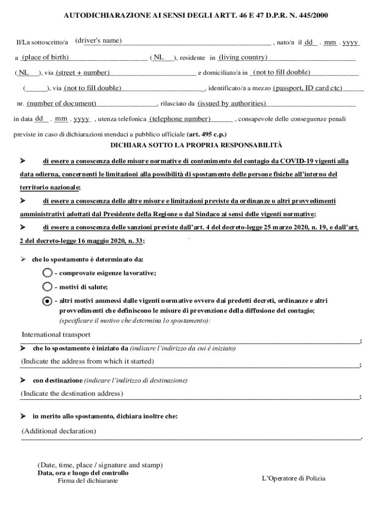 Fillable Online Filling example self -declaration pursuant to Articles ...
