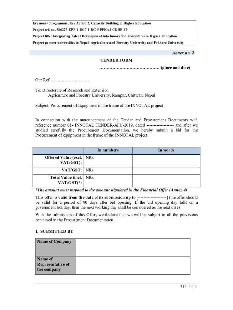 Fillable Online Annex 2. Tender form Fax Email Print - pdfFiller Fillable Online Annex 2. Tender form Fax Email Print - pdfFiller