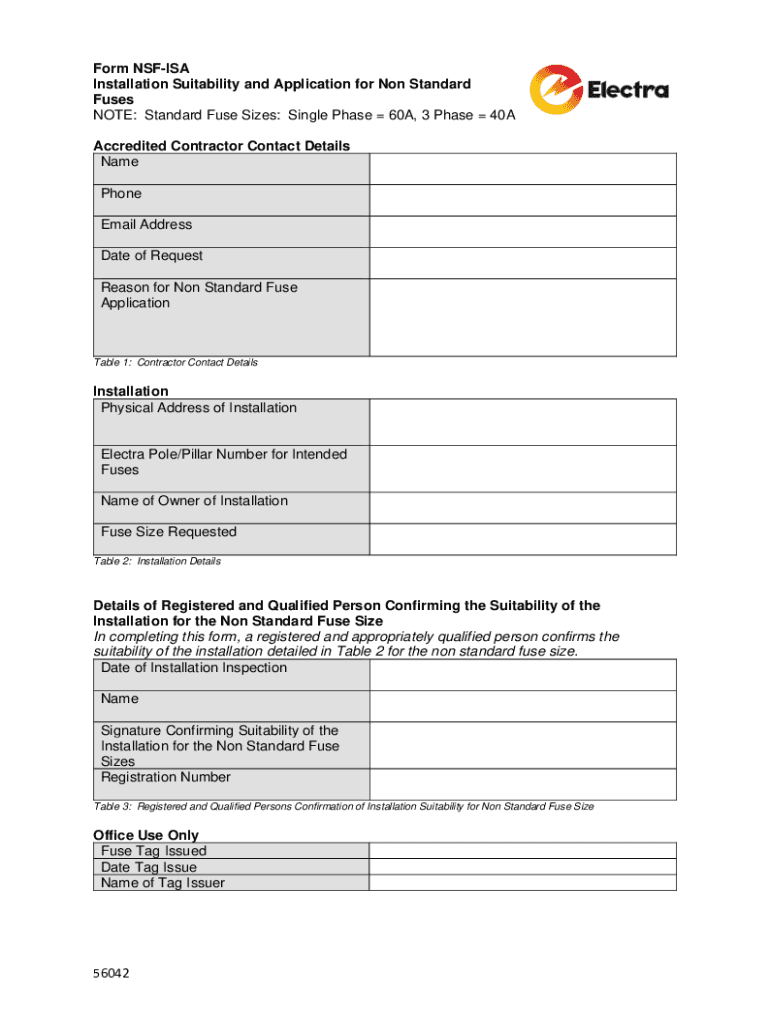 Fillable Online electra co 56042-NON STANDARD FUSE FORM fuse upgrades ...