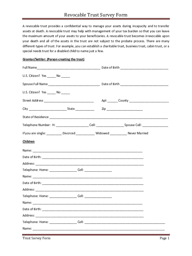 Fillable Online Revocable Trust Survey Form Fax Email Print - pdfFiller