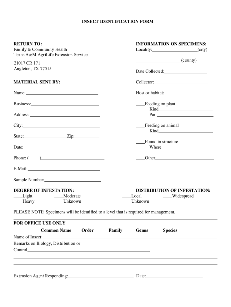 Fillable Online INSECT (OR DAMAGE) IDENTIFICATION FORMREFER TO ...