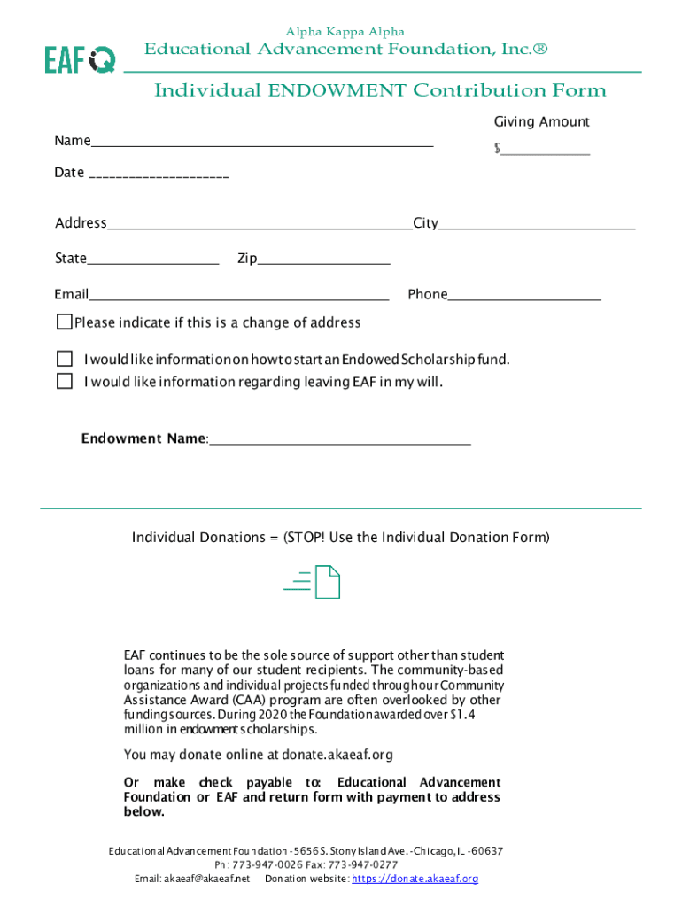 Fillable Online Individual ENDOWMENT Contribution Form - Alpha Kappa ...