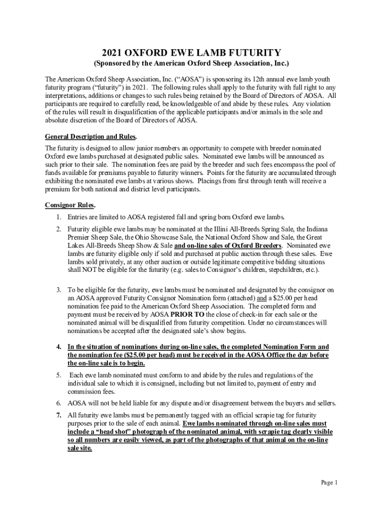 Fillable Online 2021 AOSA Futurity Rules and Forms.doc Fax Email Print ...