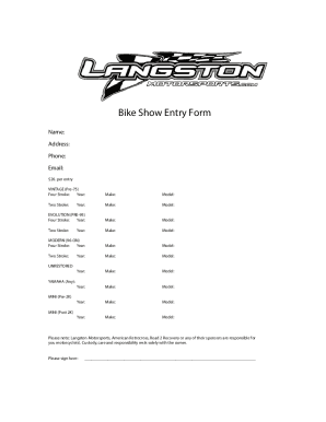 Fillable Online Langston Bike Show entry form Fax Email Print - pdfFiller