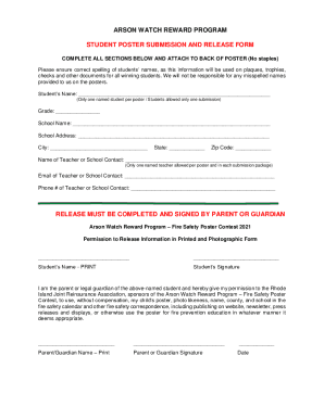 Fillable Online ARSON WATCH REWARD PROGRAM STUDENT POSTER SUBMISSION ...