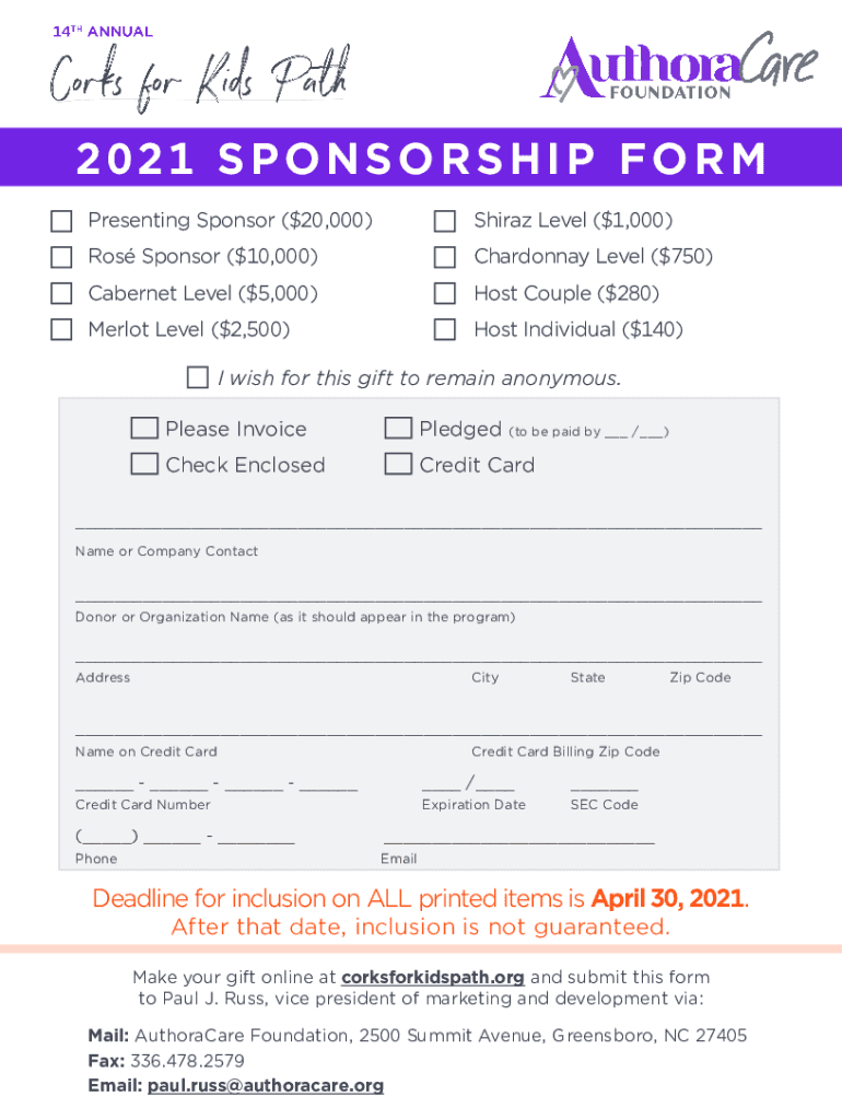 Fillable Online Sponsorship Levels TemplateTemplate BusinessHow to ...