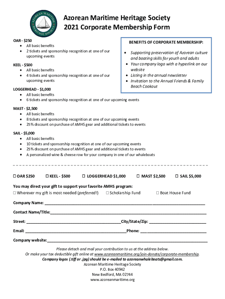 Fillable Online 2021 CORPORATE MEMBER FORM Fax Email Print - pdfFiller