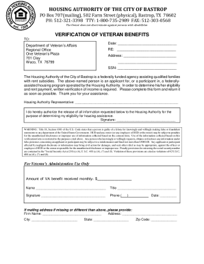 Fillable Online VERIFICATION OF VETERAN BENEFITS Fax Email Print ...