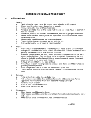 Fillable Online HOUSEKEEPING STANDARDS POLICY - friscoha.org Fax Email ...