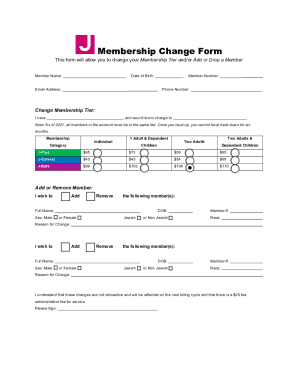 Fillable Online Membership Change Form - bhamjcc.org Fax Email Print ...