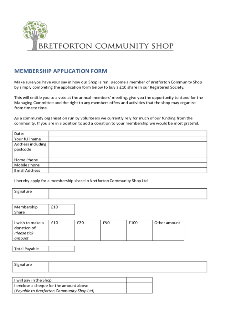 Fillable Online Membership Application Form Template - Word Excel ...