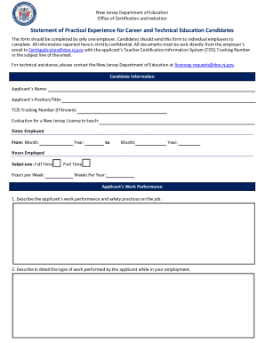 Fillable Online Statement of Practical Experience for Career and ...