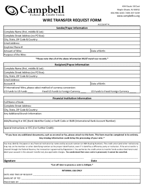Fillable Online WIRE TRANSFER AUTHORIZATION FORM - frbfcu.org Fax Email Print - pdfFiller