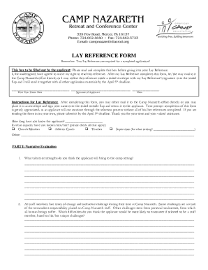 Fillable Online Lay Reference Form - campnazareth.org Fax Email Print ...
