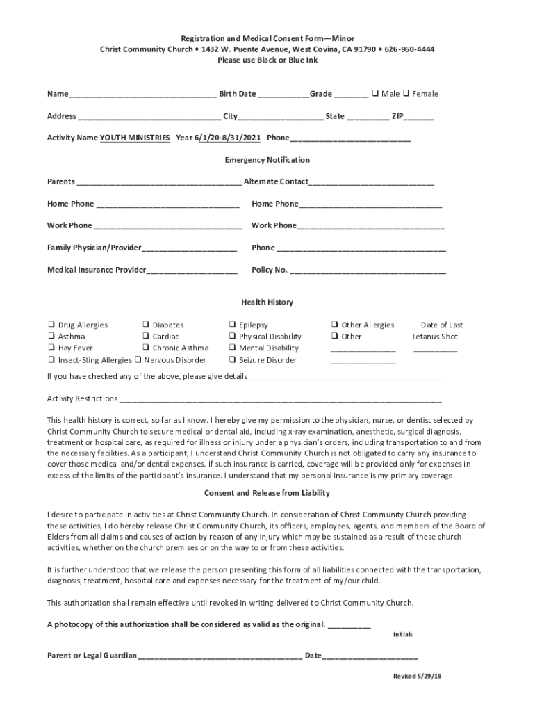 Fillable Online Fillable Online Registration and Medical Consent Form ...