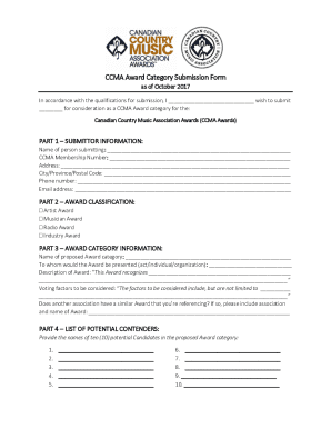 Fillable Online CCMA Award Category Submission Form Fax Email Print ...