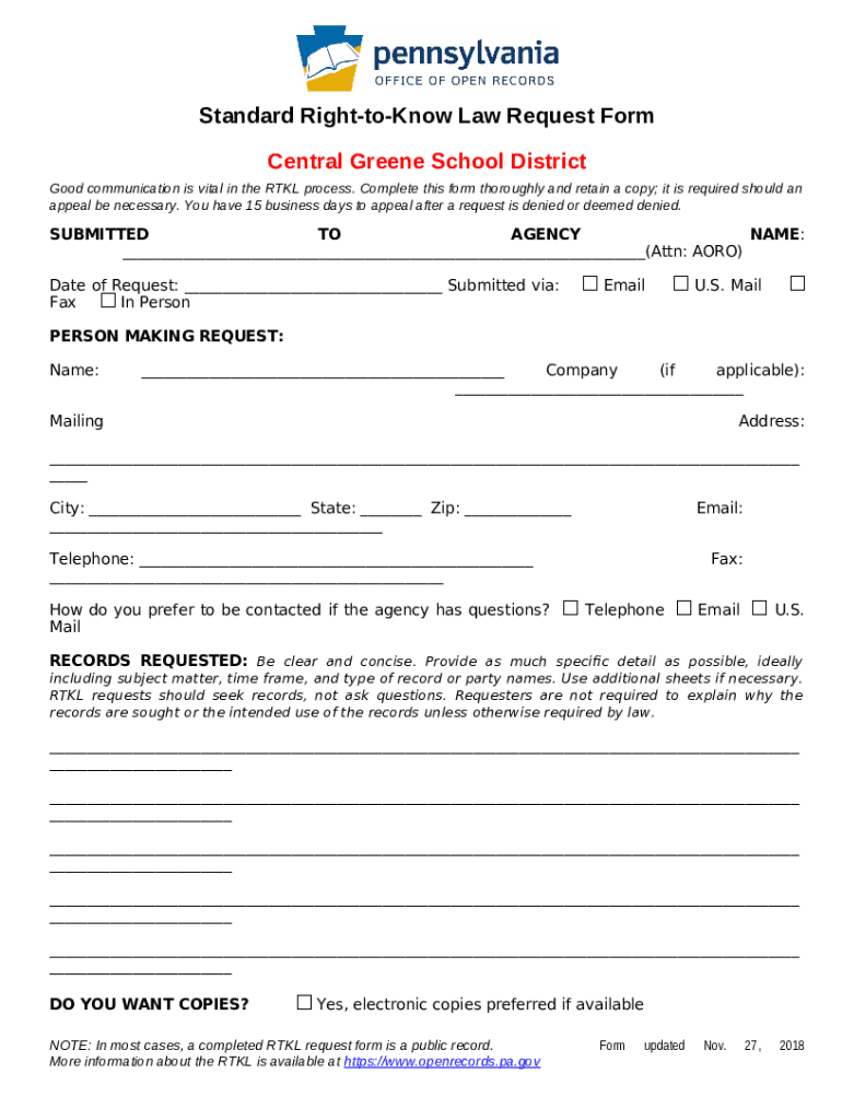 RIGHT TO KNOW REQUEST - Central Greene School ... Doc Template | pdfFiller