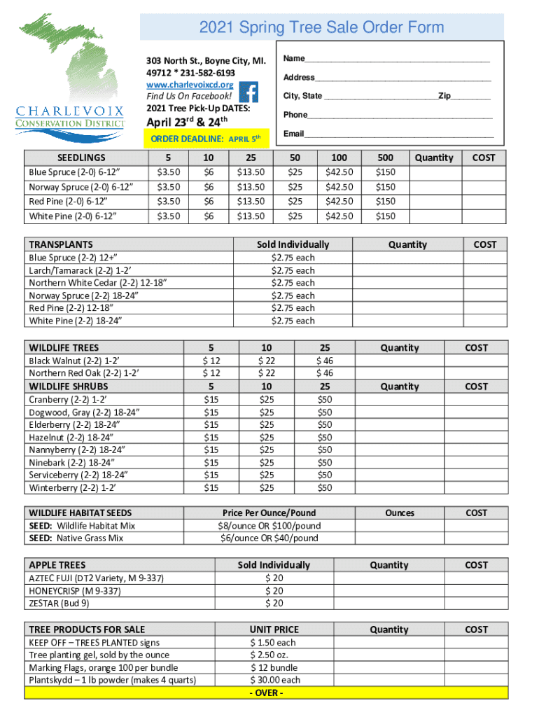 Fillable Online 2021 Spring Tree Sale Order Form Fax Email Print ...