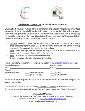 Fillable Online Organization Sponsorship for Church Street Ministries ...