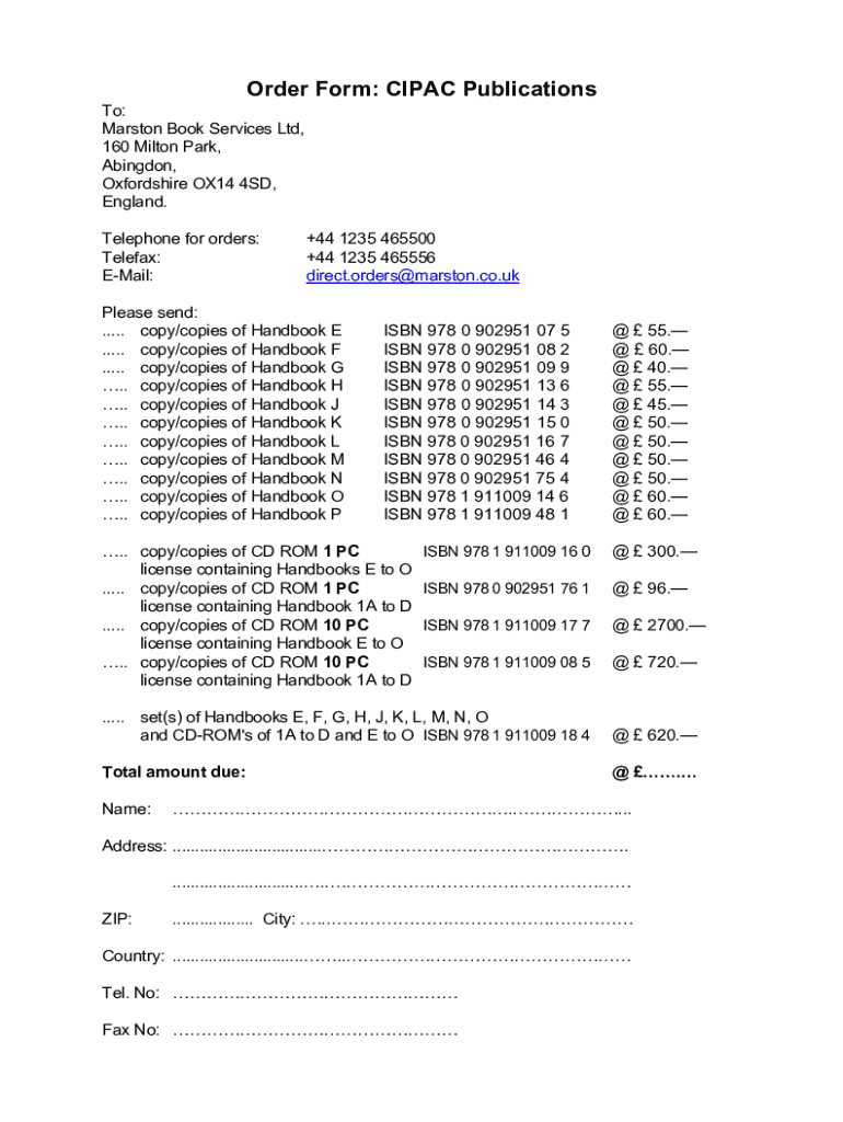 Fillable Online Order : CIPAC Publications Doc TemplatePDFfiller Fax ...