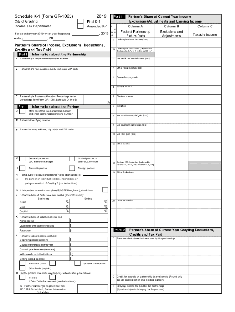 Fillable Online Schedule K-1 (Form GR-1065) 2019 Part III Partner's Share of ... Fax Email Print ...