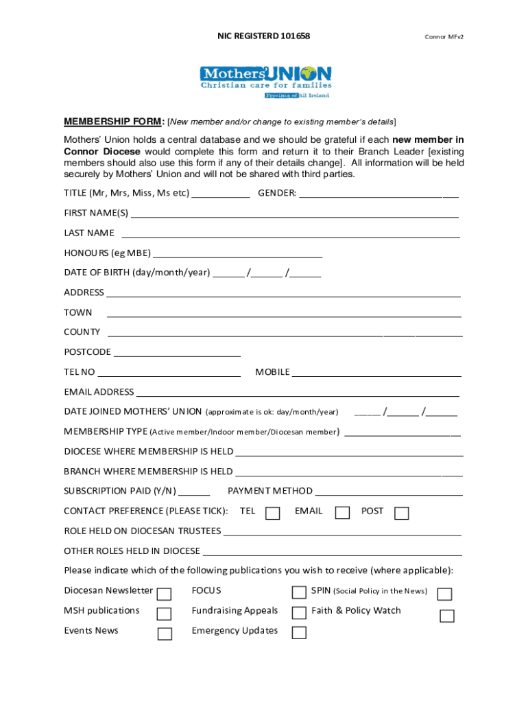 Fillable Online MEMBERSHIP FORM: New member and/or change to existing ...