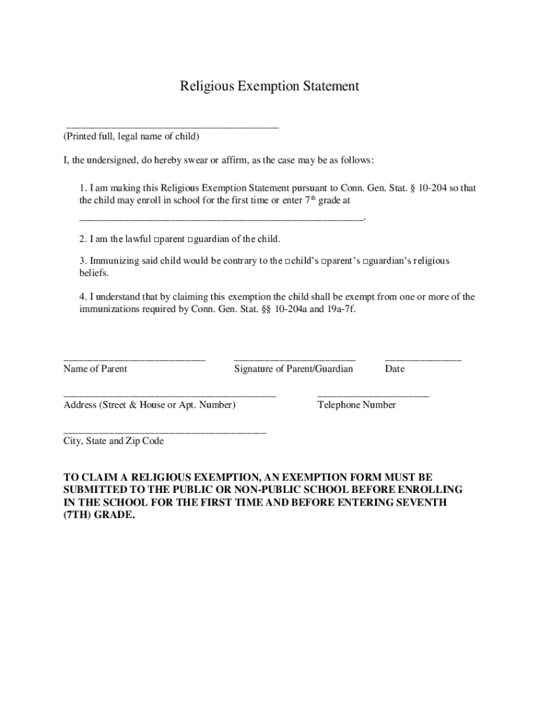 Fillable Online Religious Exemption Statement - Nurse Consultants LLC ...