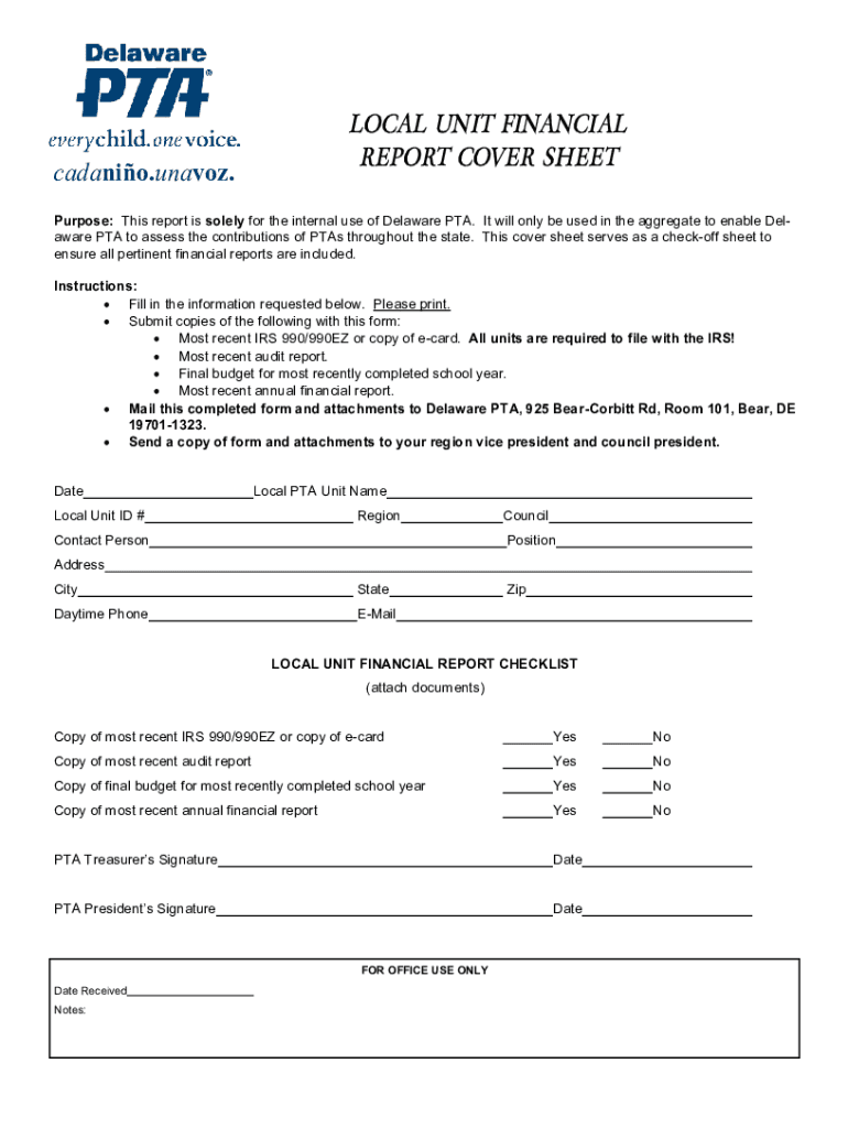 Fillable Online LOCAL UNIT FINANCIAL REPORT COVER SHEET cadanio. voz ...