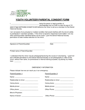 Fillable Online VOLUNTEER RELEASE FORM FOR MINORS Parent Consent Form ...