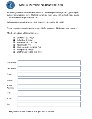 Fillable Online Mail-in Membership Renewal Form Fax Email Print - pdfFiller