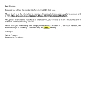 Fillable Online Dear Member, Enclosed you will find the membership form ...