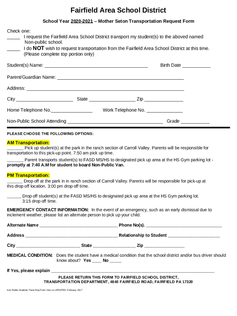 BUS CHANGE REQUEST - Fairfield Area School District Doc Template ...