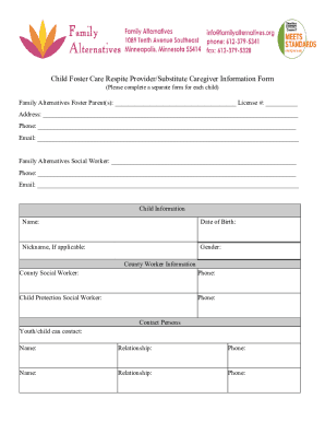 Fillable Online Child Foster Care Respite Provider/Substitute Caregiver ...