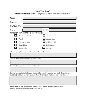 Fillable Online Just Your Type Photo Submission Form - Complete a form ...