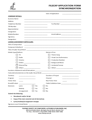 Fillable Online FILSCAP LICENSE APPLICATION FORM ONLINE EVENT Fax Email ...