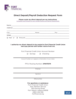 Fillable Online Direct Deposit/Payroll Deduction Request Form Fax Email ...