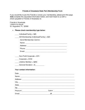 Fillable Online Friends of Anastasia State Park Membership Form Fax ...