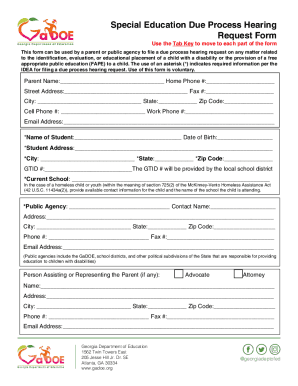 Fillable Online Special Education Due Process Hearing Request Form ...