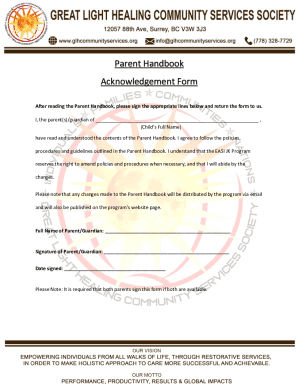 Fillable Online FREE 5+ Parent Handbook Acknowledgement Forms in PDFMS ...