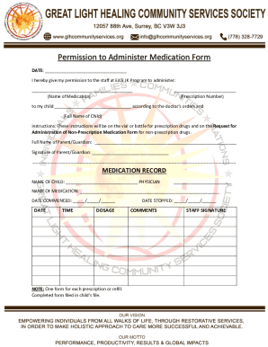 Fillable Online Permission to Administer Medication Form - with ...