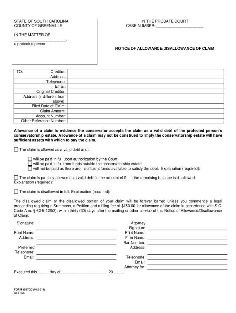 Fillable Online NOTICE OF ALLOWANCE/DISALLOWANCE OF CLAIM Fax Email ...